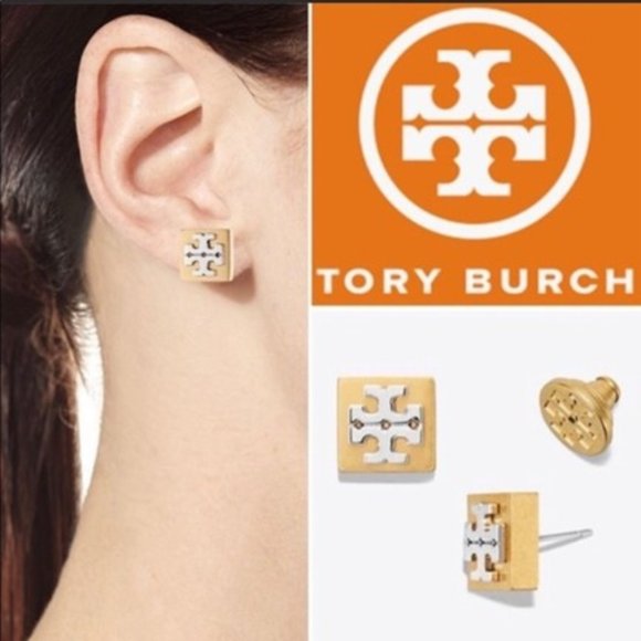 Tory Burch | Jewelry | Tory Burch Block T Logo Studs | Poshmark